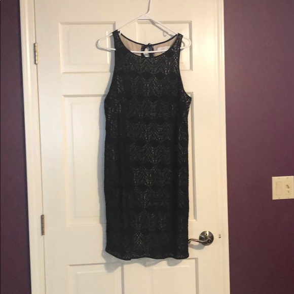 LOFT | Dresses | Loft Black Lace Dress With Nude Color Lining Sz4 ...
